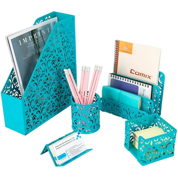 5 Piece Desk Organizer and Accessories Set Pencil Holder, Letter Sorter ...