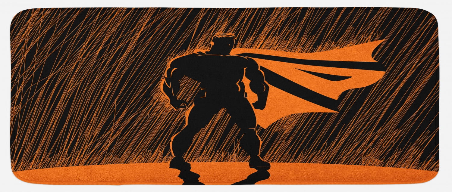 Superhero Kitchen Mat, Hero in Disguise at Night with Super Powers Hand ...