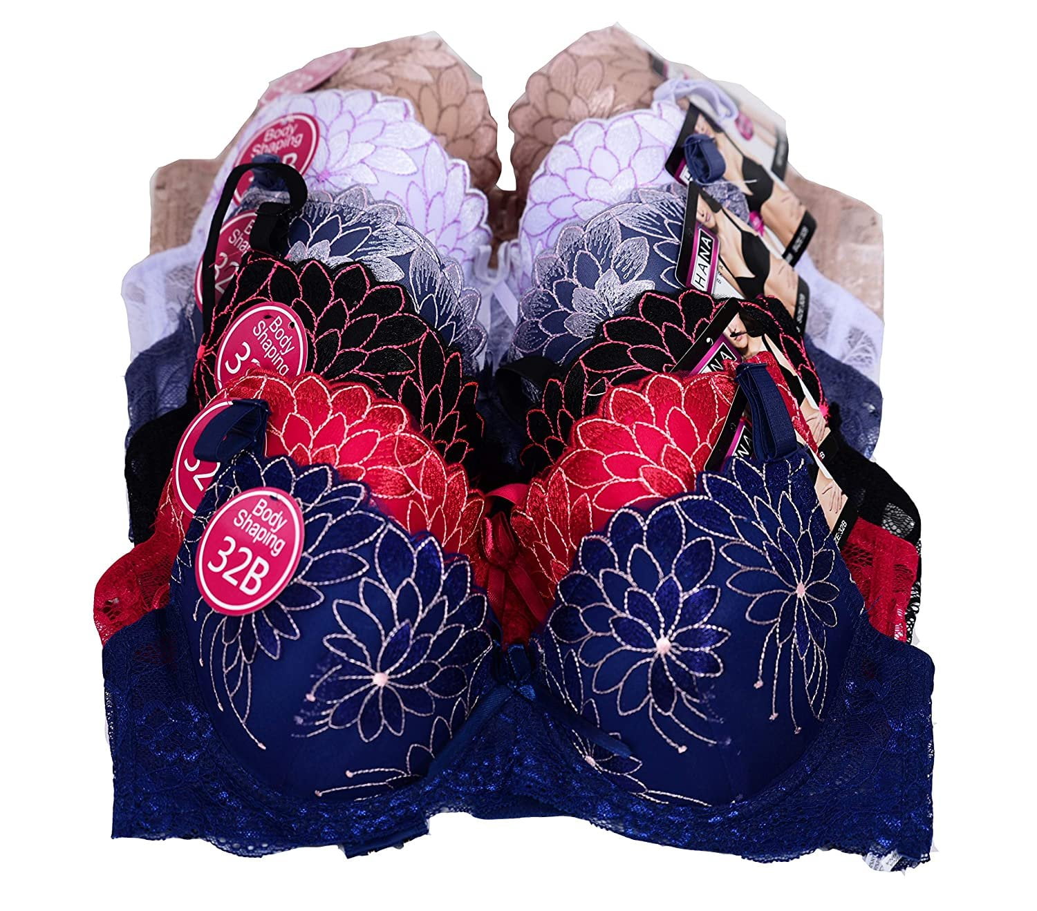 6 Pieces Full Cup Lace Gentle Push Up Pushup B/C Bra (38B) - Walmart.com