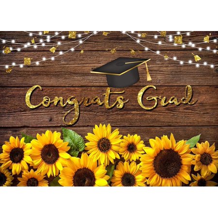 Congrats Graduation Backdrops Rustic Sunflowers Wood Board Banner Class ...