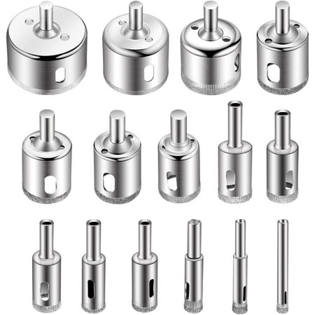 Diamond drill, 15-piece glass drill set hollow drill hole saw drill bit ...