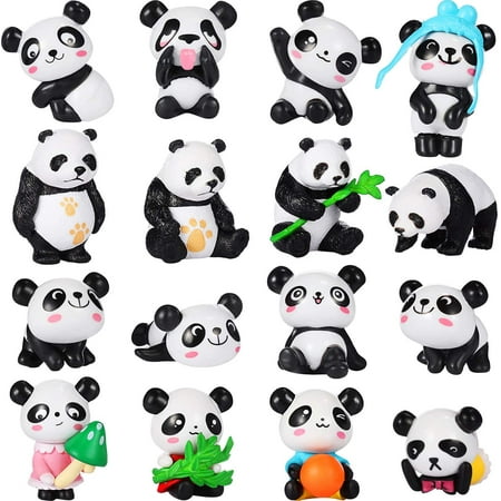 16 Pieces Cute Panda Figures Cute Panda Toys Figurines Playset Mini ...