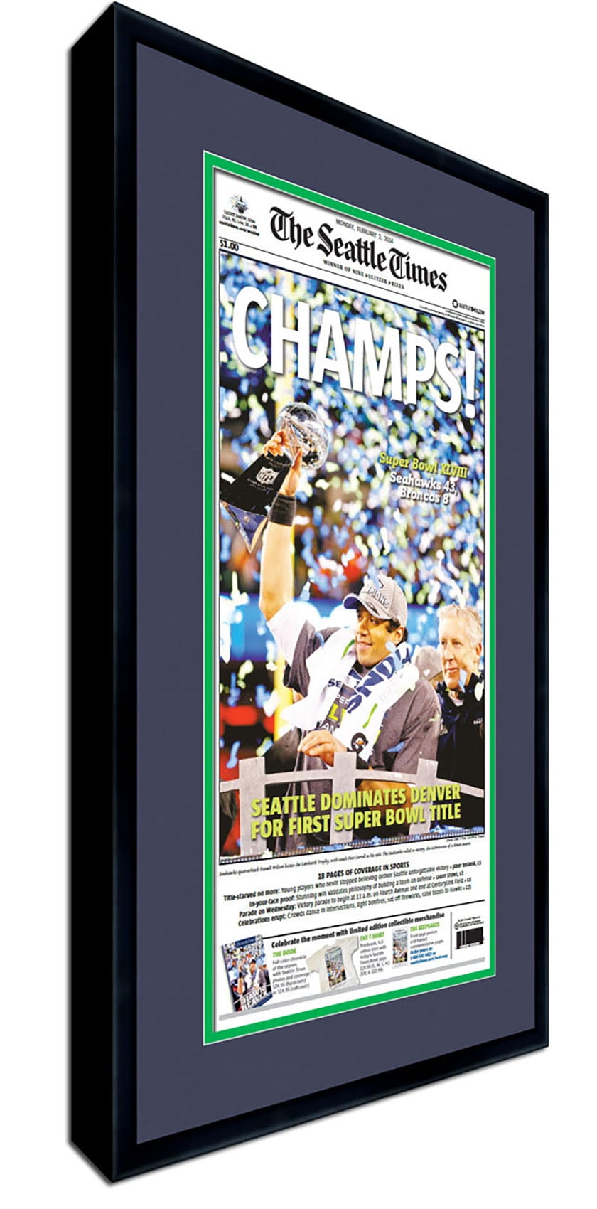 11.5x24 Newspaper Frame - with Blue and Green Double Mat - Made to ...