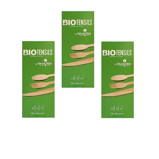 Bio Tissue Tripack cubiertos madera cajilla con 12 tenedores, 6 ...