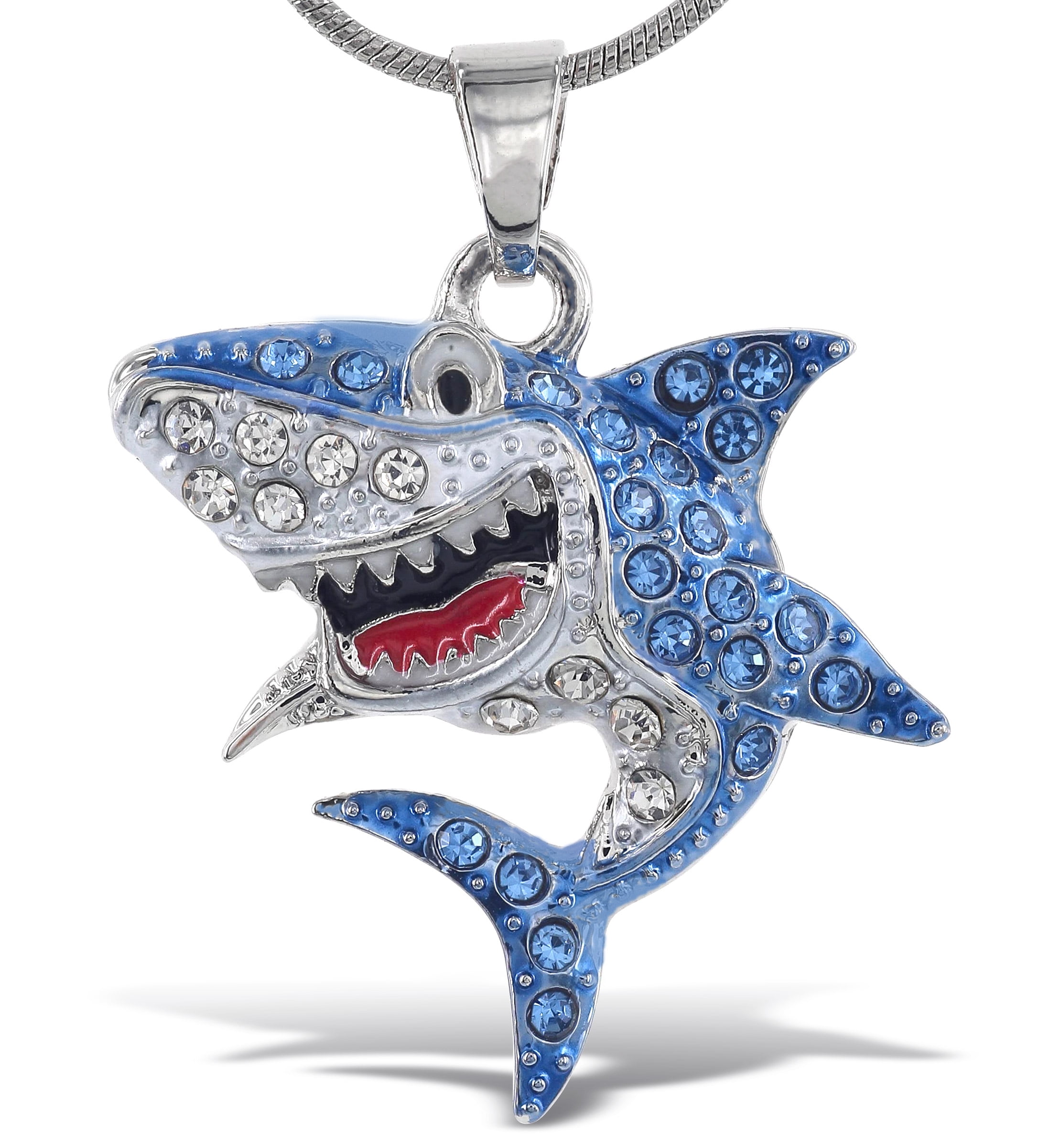 Aqua79 Silver Shark Sparkling Crystal Pendant Necklace - Cute Necklace ...