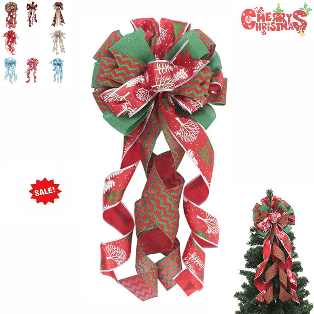 Christmas Tree Topper Big Buffalo Plaid Red Bow With Streamers Burlap