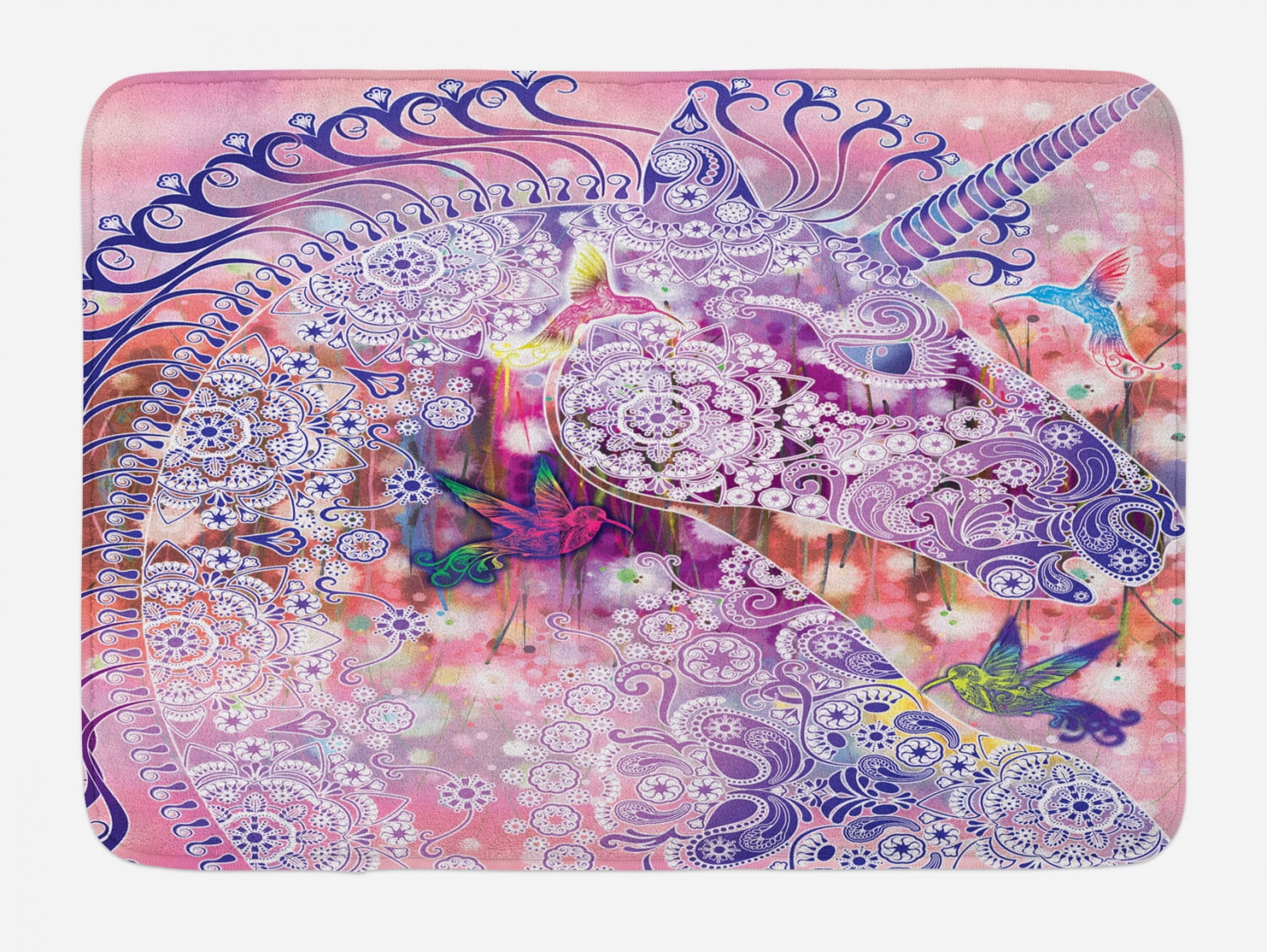 Unicorn Bath Mat, Magical Fantasy Animal with Floral Ornaments and ...