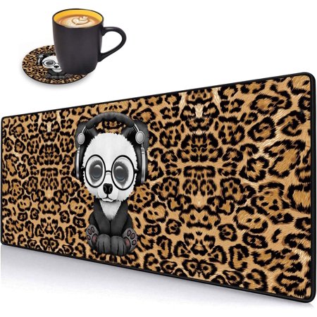 Desk Pad Leopard Print Background Cute Headset Music Panda Mouse Pad ...