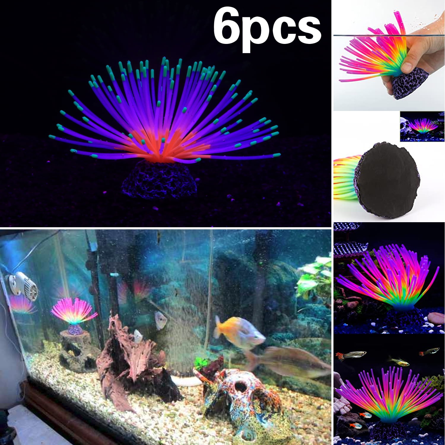 1/2/6/10pcs Aquarium Imitative Rainbow and Iridescent Blue Sea Urchin ...