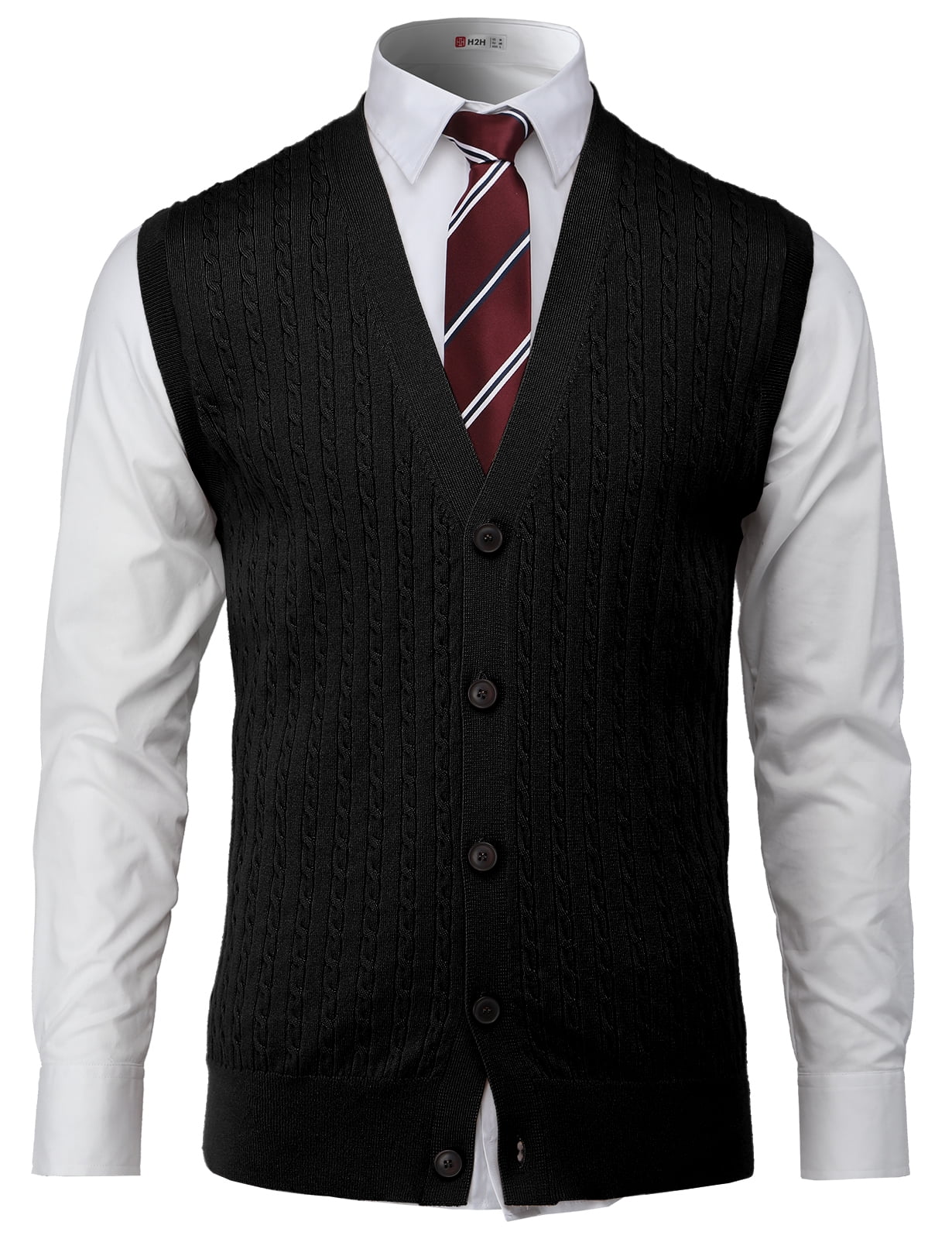 H2H Mens Casual Slim Fit Knit Sweater Vest V-Neck Button-Down Vest ...