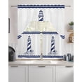 Navy Blue Lighthouse Seaside Kitchen Curtains Set for Windows 3 Piece ...