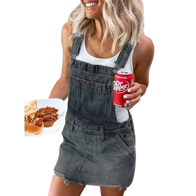 Douhoow Women Denim Bib Dress Independence Day Overalls Dress ...