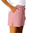 BADHUB Womens Summer Shorts Elastic Waist Drawstring Comfy Linen Shorts ...