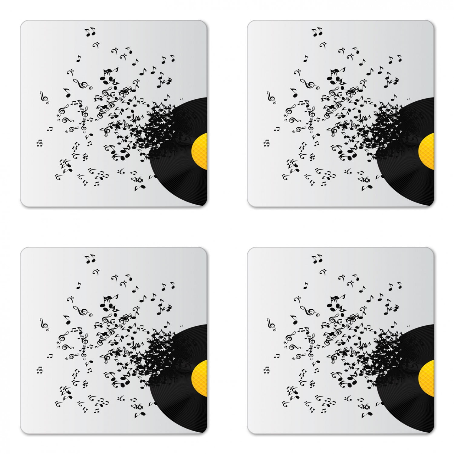 Music Coaster Set of 4, Abstract Design Flying Music Notes Disc Album ...