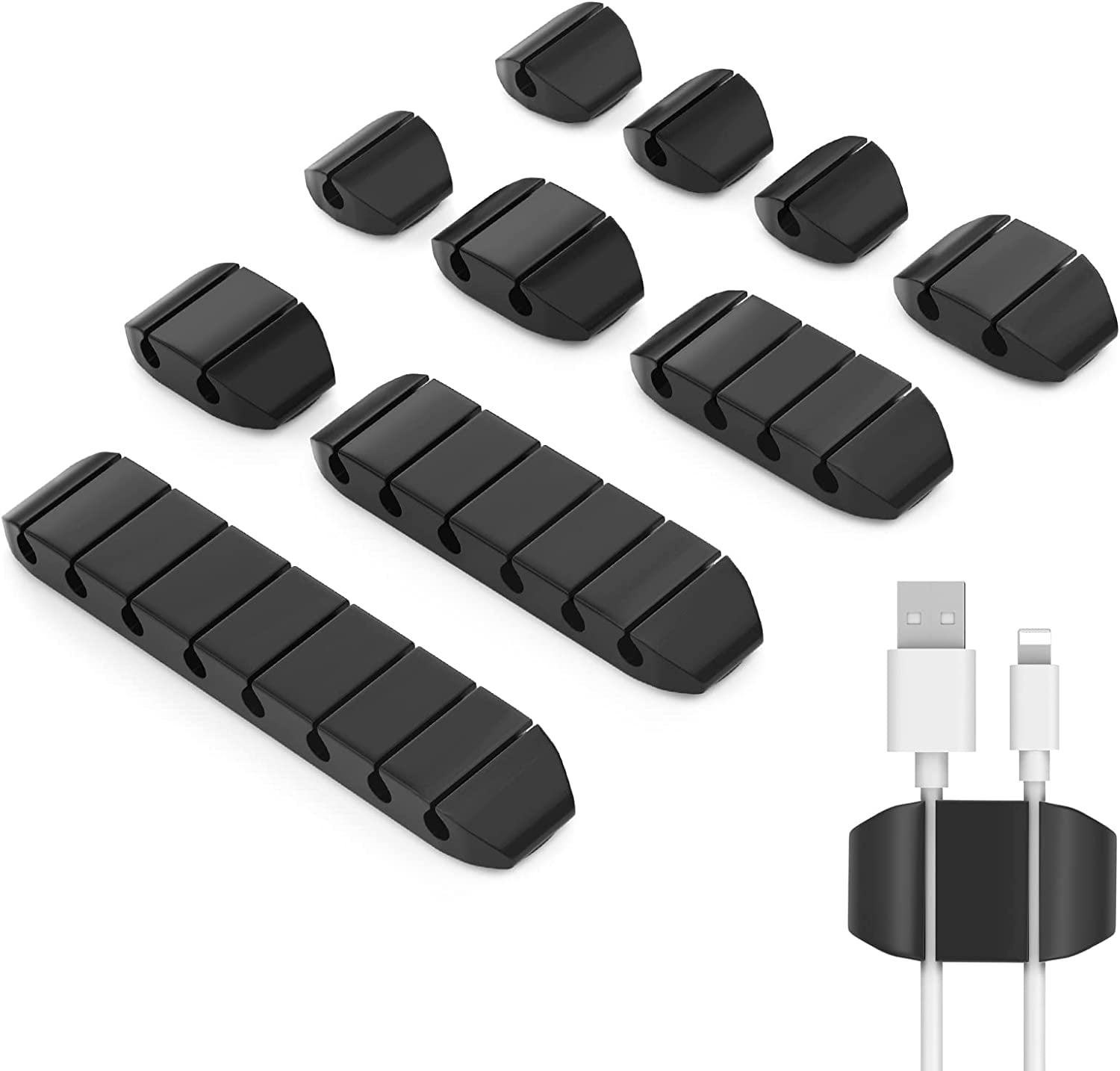 Paquete de 10 sujetacables adhesivos negros, clips para cables, ideal ...