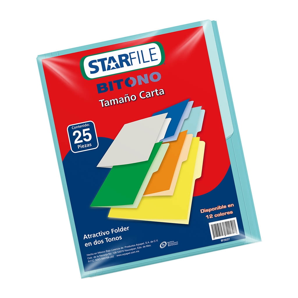 Folder STARFILE Bitono Tamaño Carta Color Aqua 25 Piezas | Bodega ...