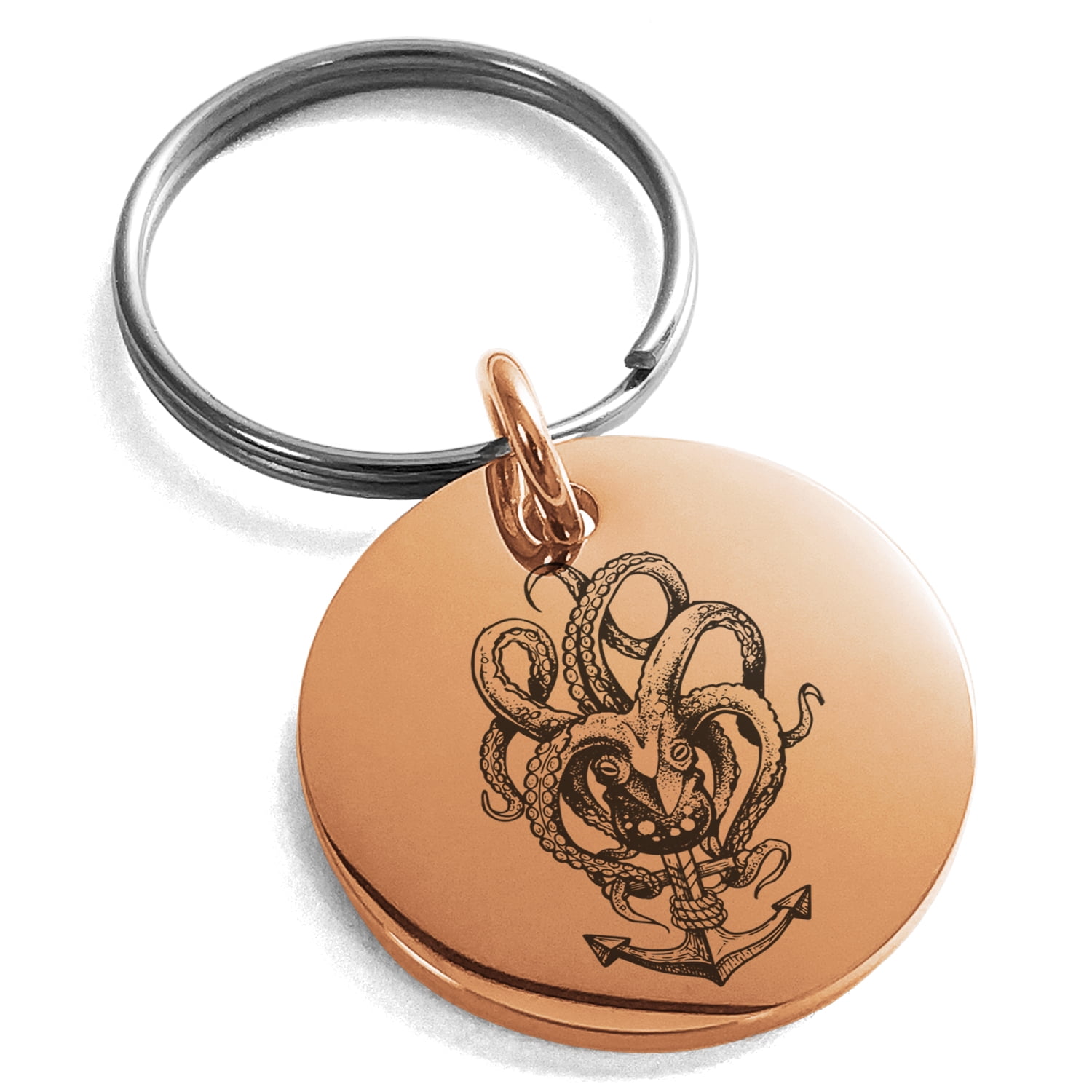 Stainless Steel Nautical Octopus Anchor Engraved Small Medallion Circle ...