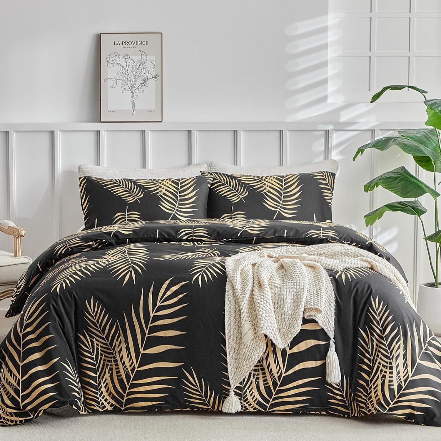 Click here for Siabc-Black Duvet Cover Queen  Gold Leaves Floral... prices