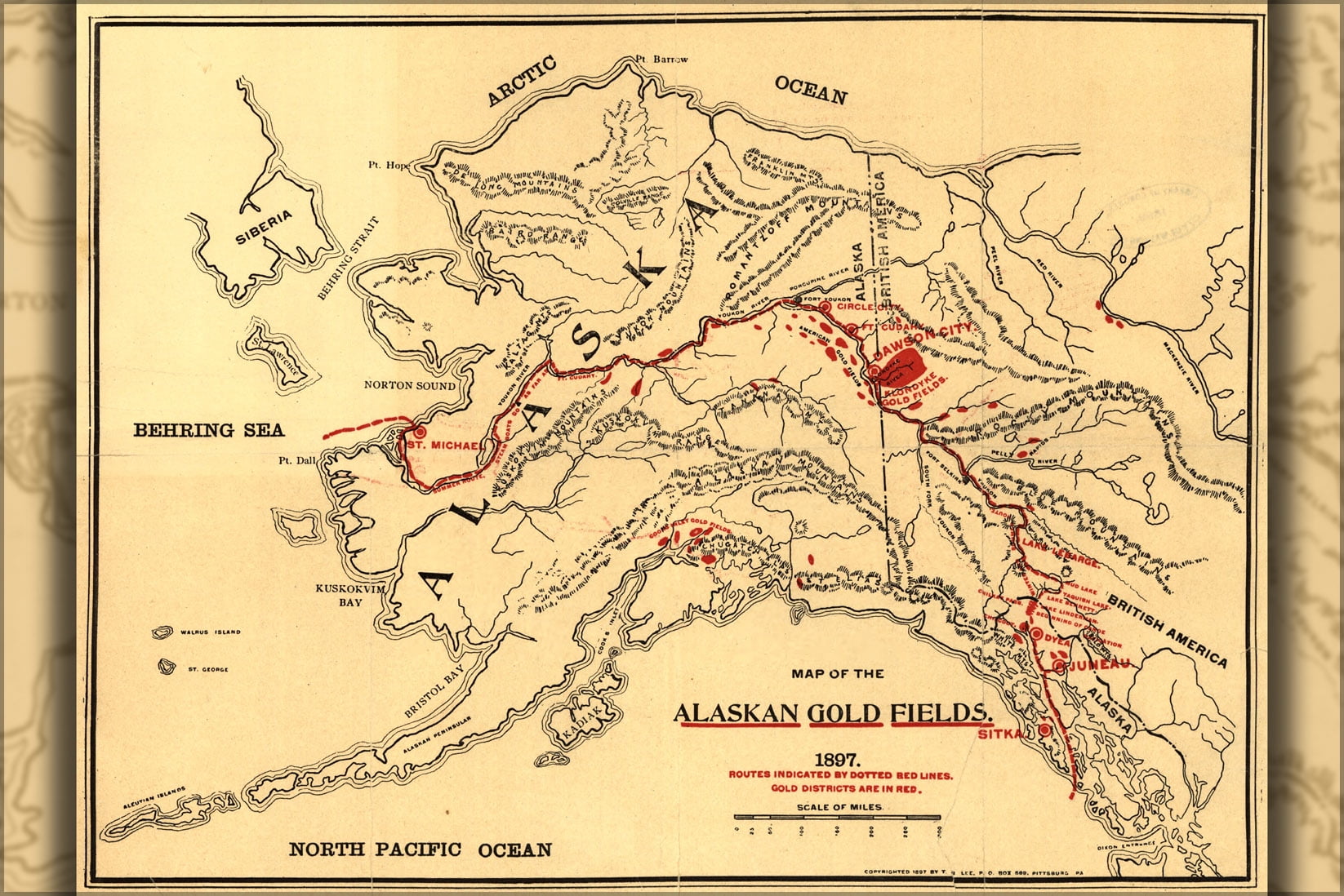24"x36" Gallery Poster, Map of the Alaska gold fields 1897 - Walmart.com