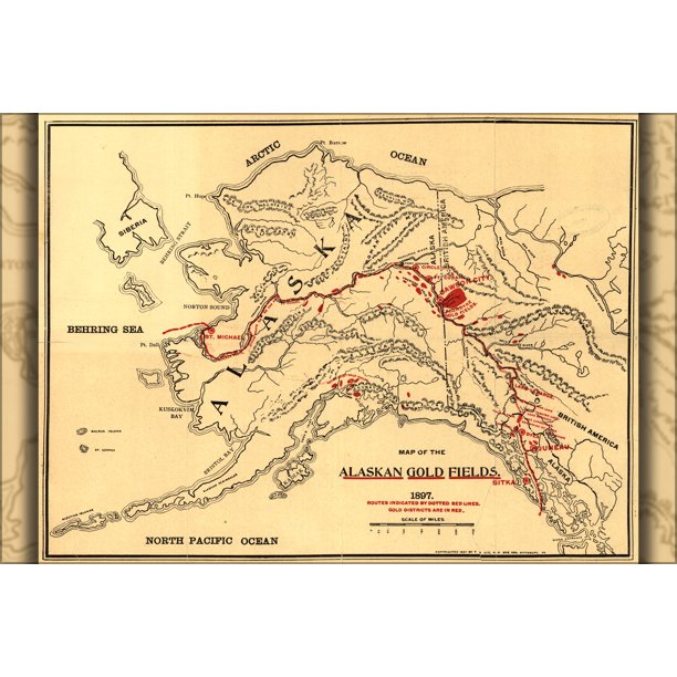 24"x36" Gallery Poster, Map of the Alaska gold fields 1897 - Walmart.com