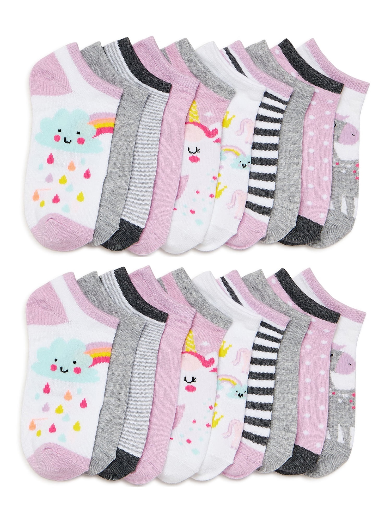 Wonder Nation Girls No Show Socks, 20-Pack, Sizes S-L - Walmart.com