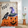Bathroom Shower Curtain Halloween Pumpkin Ghost Magic Witch Hat Crow ...