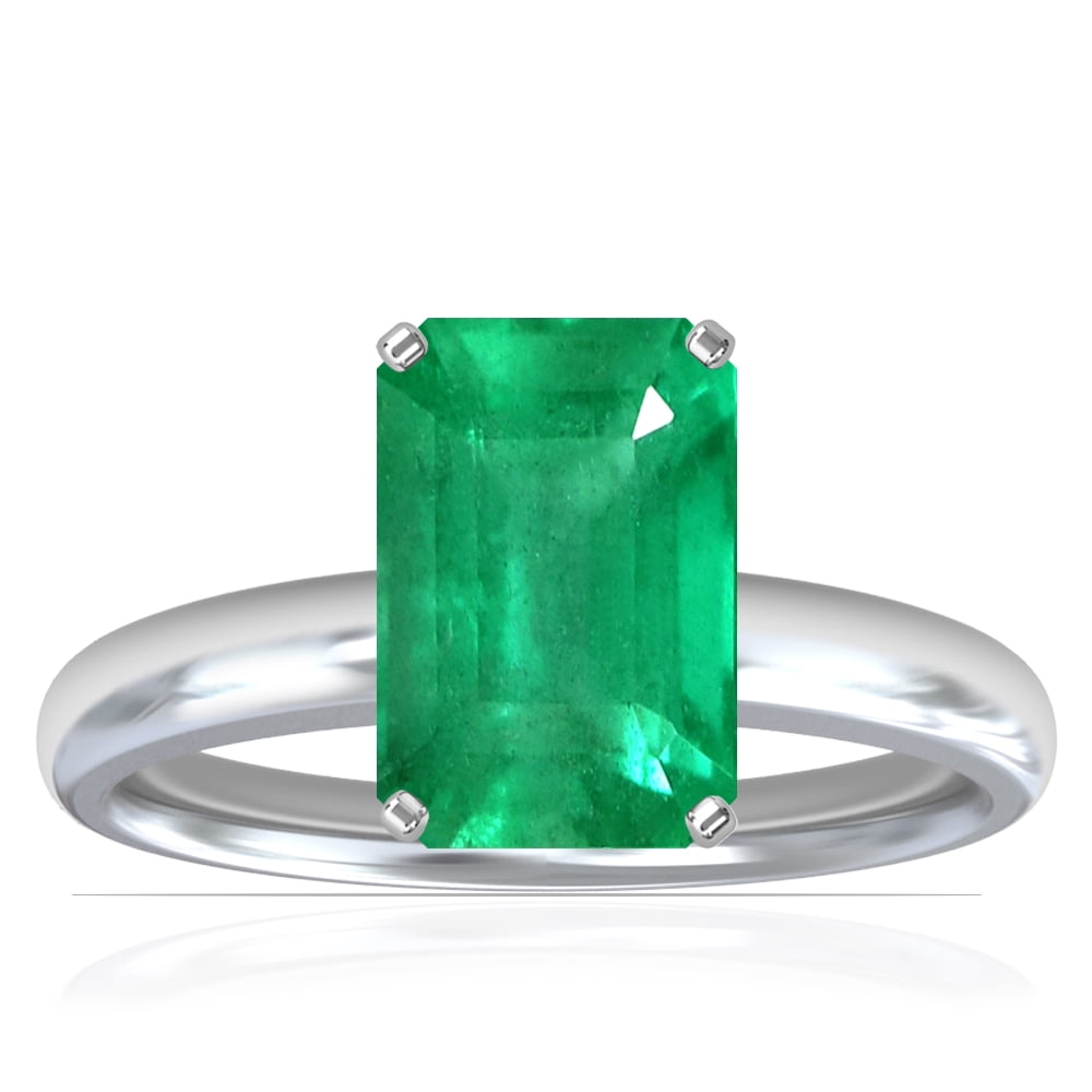 GemsNY May Birthstone - Traditional Emerald Cut Emerald Solitaire Ring ...
