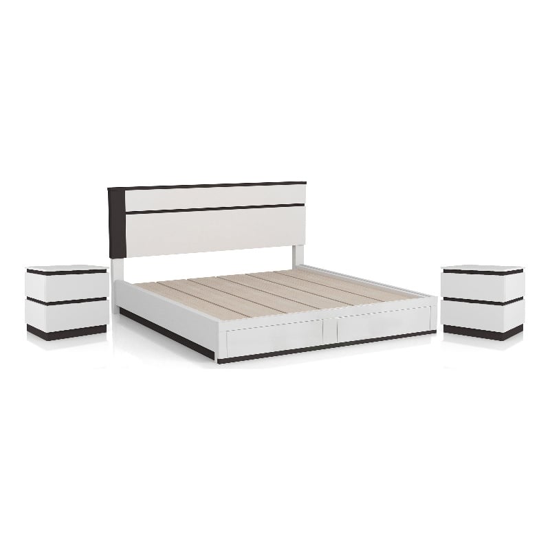 FOA Misti 3-Piece White Wood Storage Bedroom Set - Queen + 2 ...