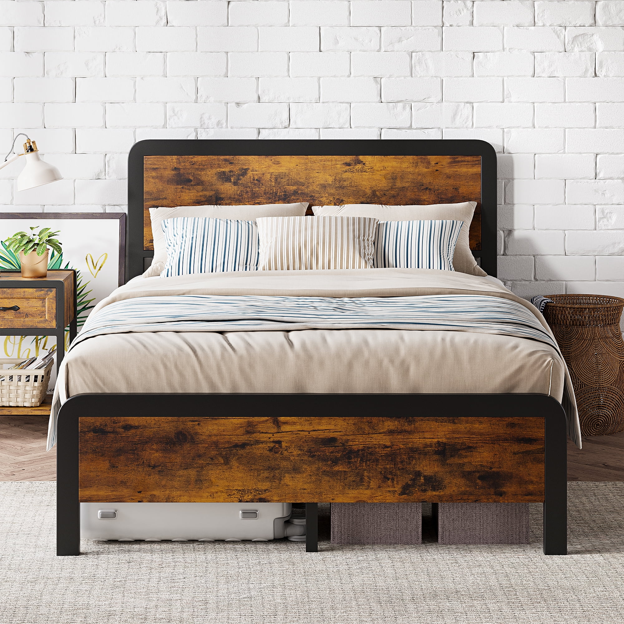Oyang Full Bed Frame with Headboard, Safe Rounded Corners & Strong ...