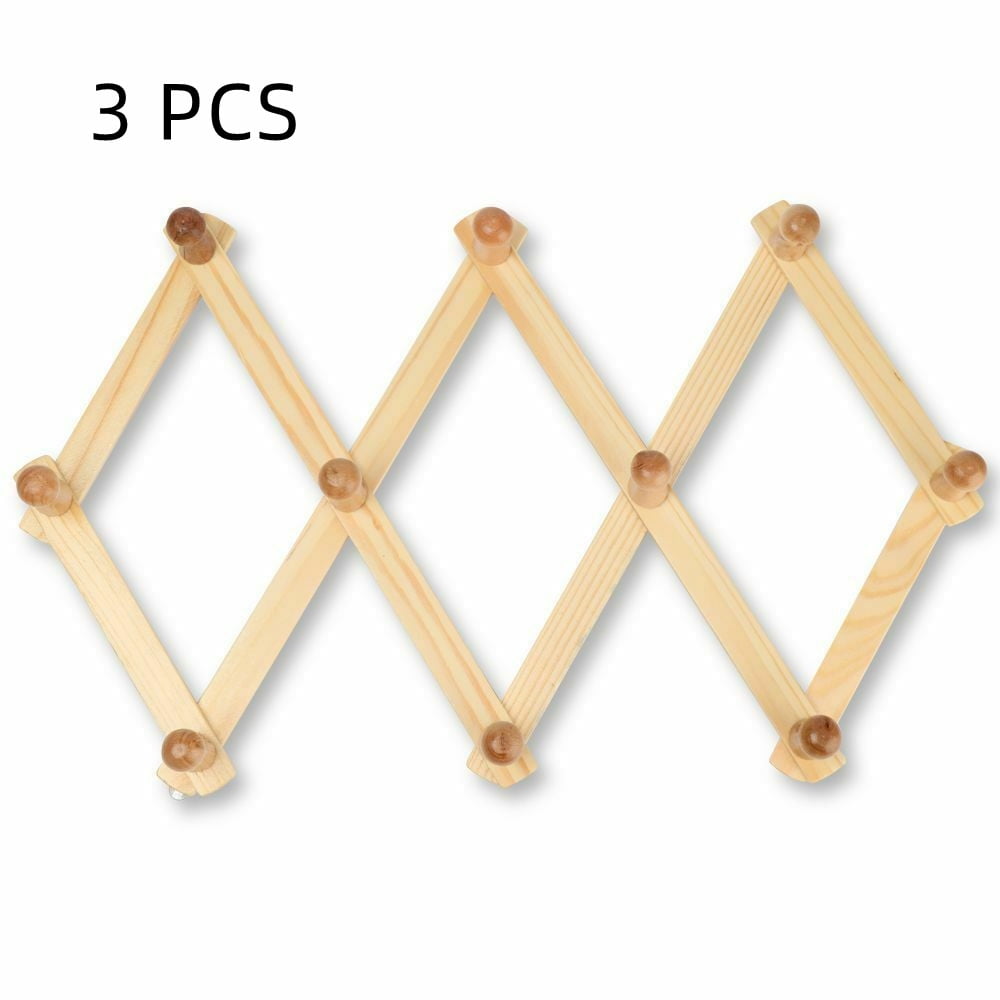Happon 3Pcs Wooden Expandable Coat Rack Wall Mounted 10 Hooks Clothes ...