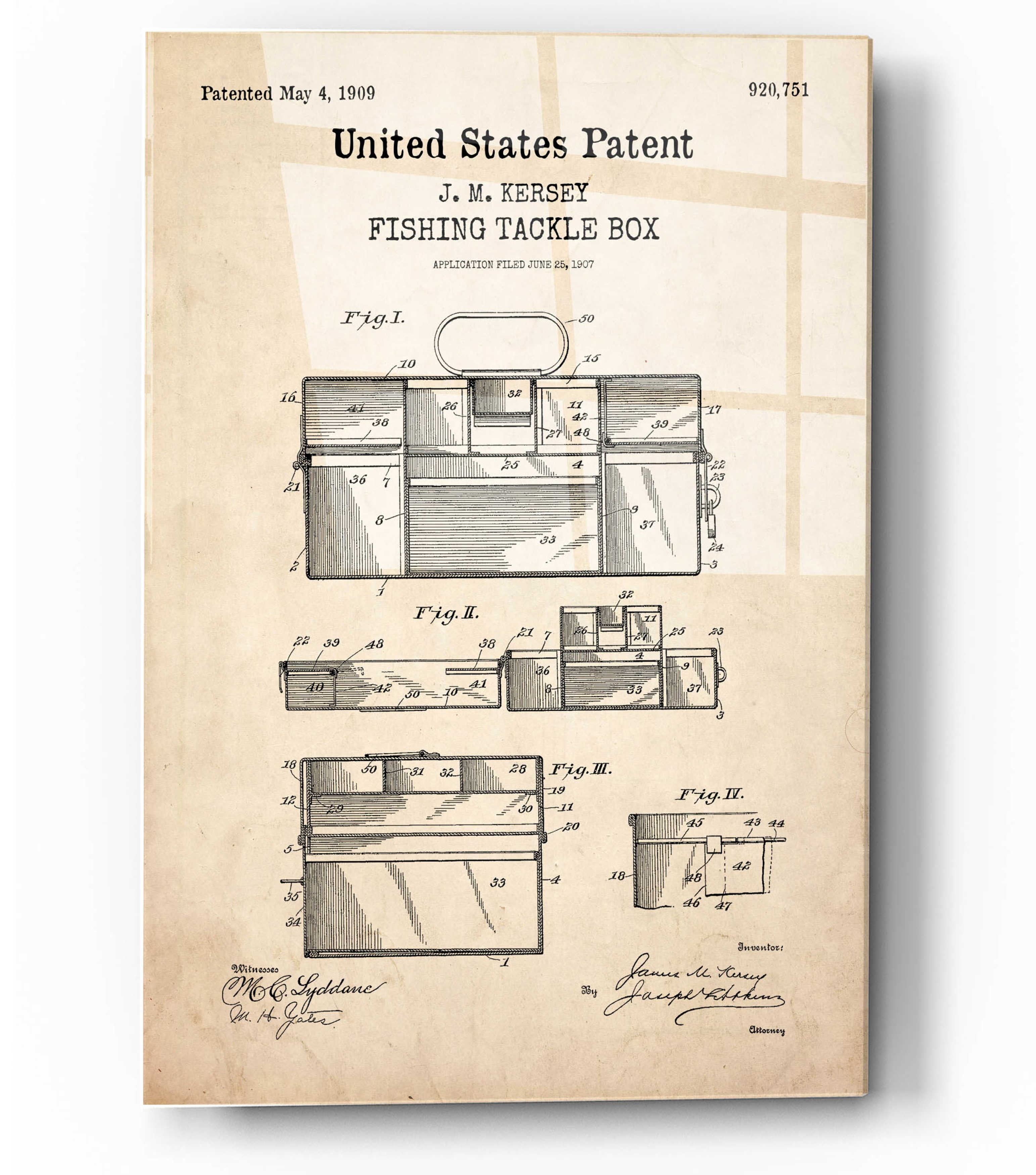Epic Art 'Fishing Tackle Box Blueprint Patent Parchment,' Acrylic Glass ...