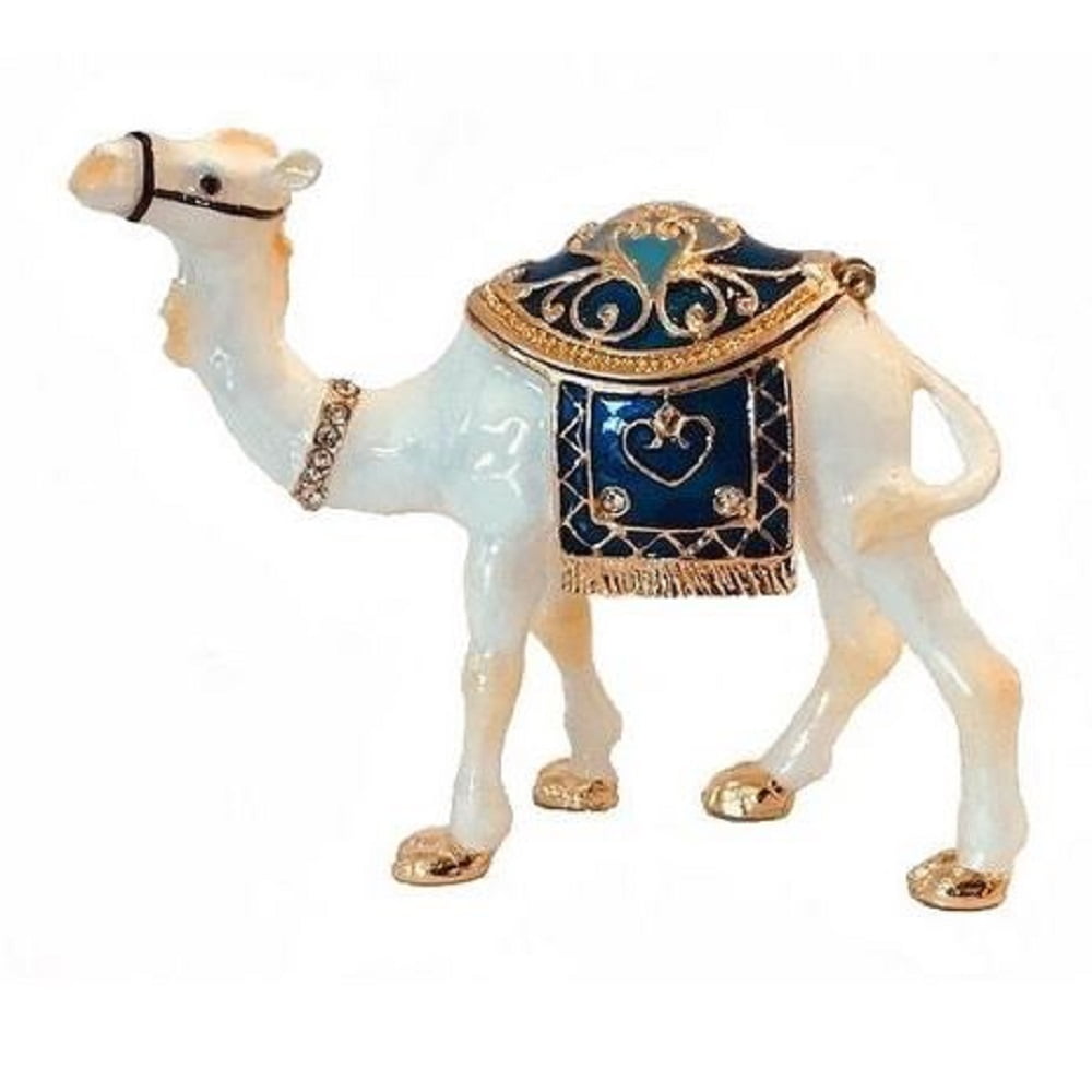White Camel Bejeweled Enamel Jewelry Trinket Keepsake Box Container ...