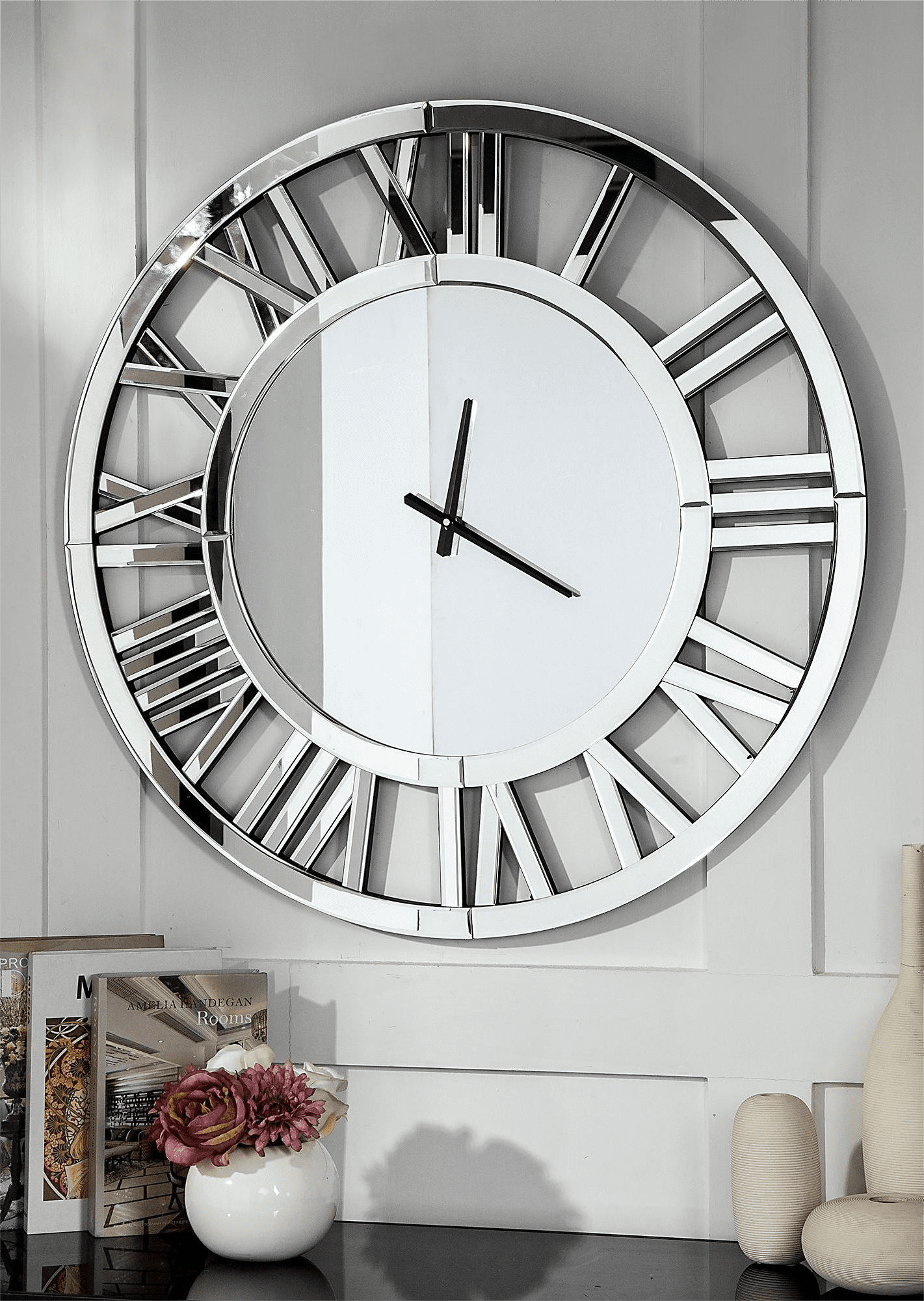 Round Mirror Wall Clock - 32" Modern Large Clocks Mirrored Wall Decor ...
