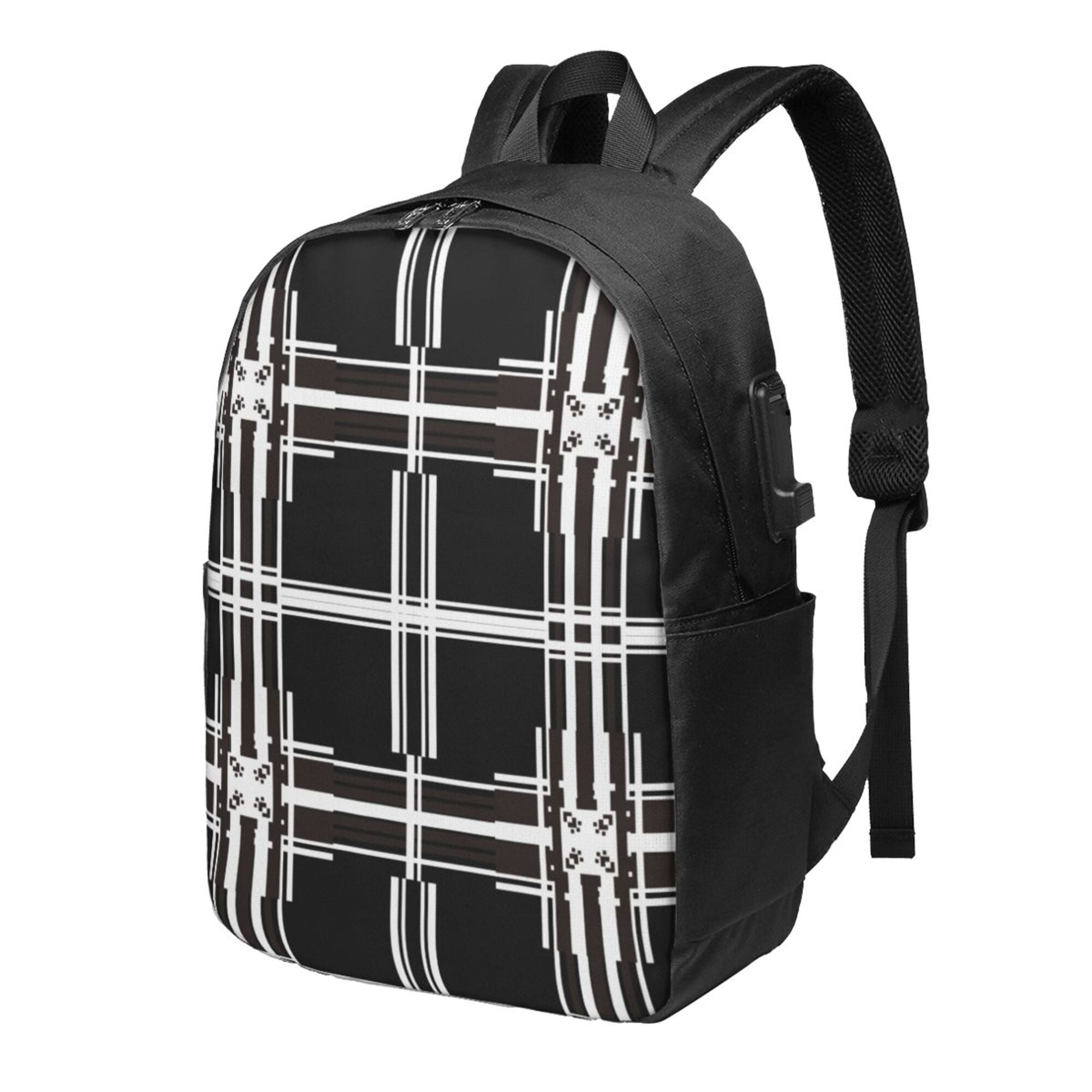 YFYANG 17" Laptop Backpack, Black Geometric Line Grid Fashion Travel ...