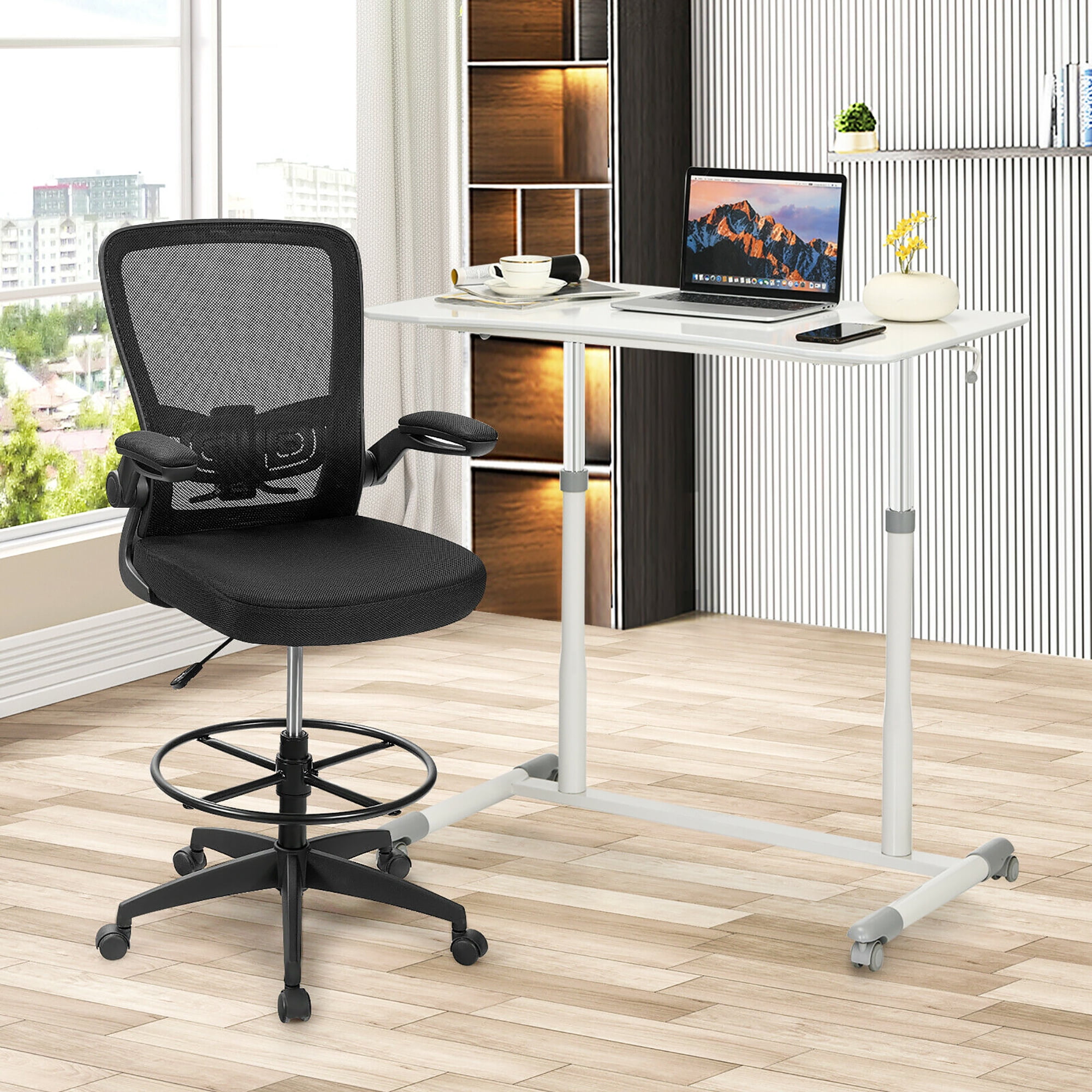 Costway Adjustable Height Computer Desk Mobile Manual Workstation Sit to Stand Movable Laptop Table Walmart