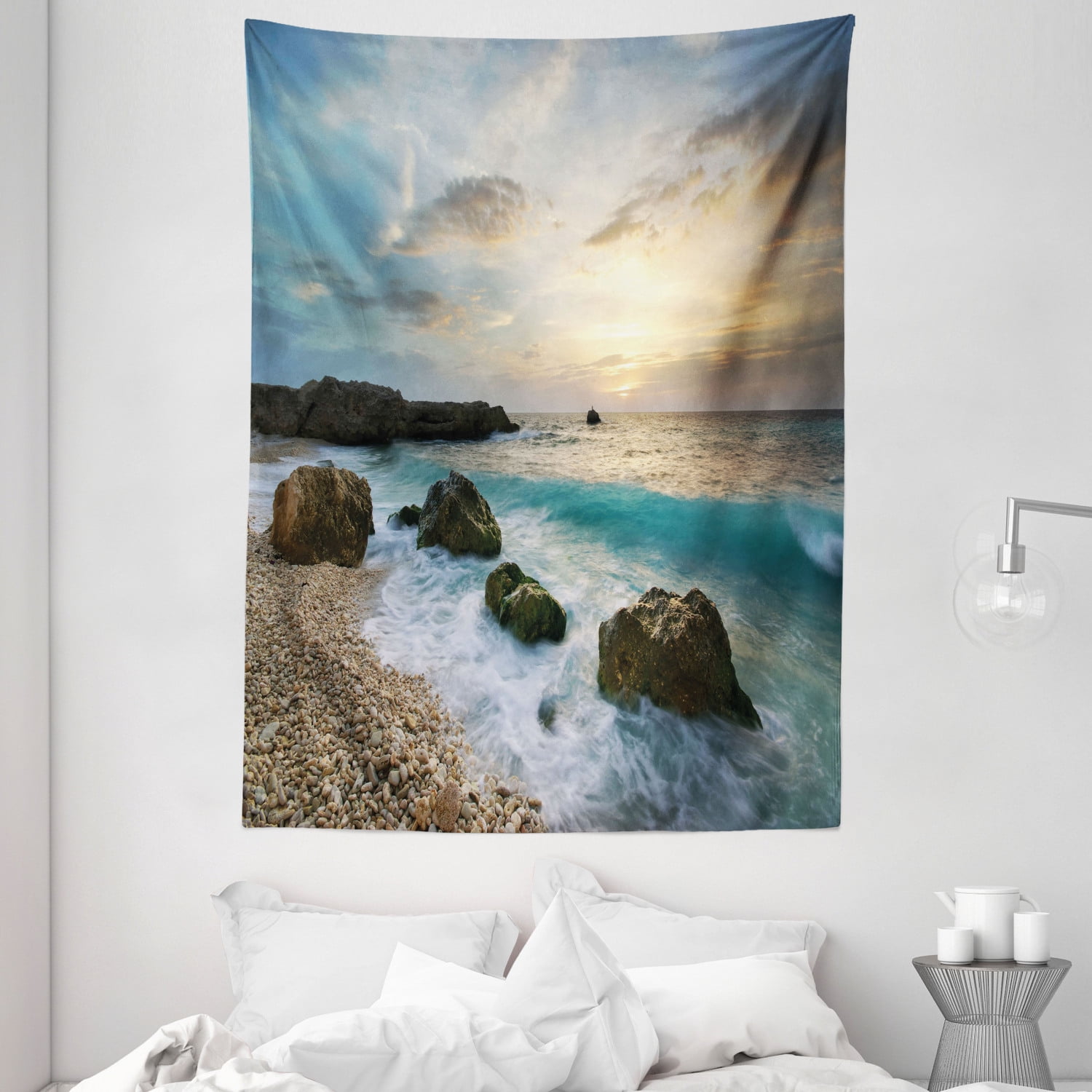 Ocean Tapestry, Seascape Composition of Nature Rocks Waves Cloudy Sky ...