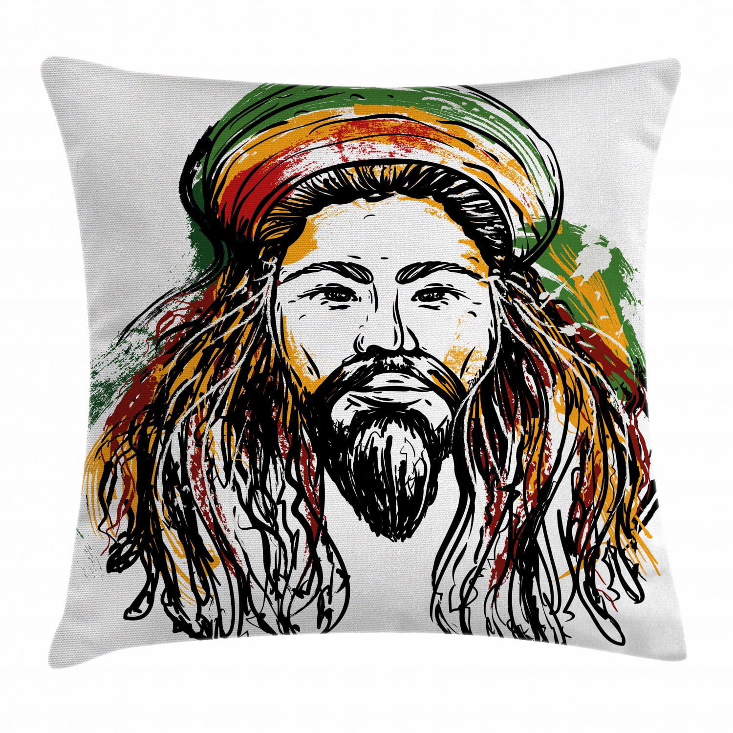 Rasta Throw Pillow Cushion Cover, Rasta Man Jamaican Island Theme ...