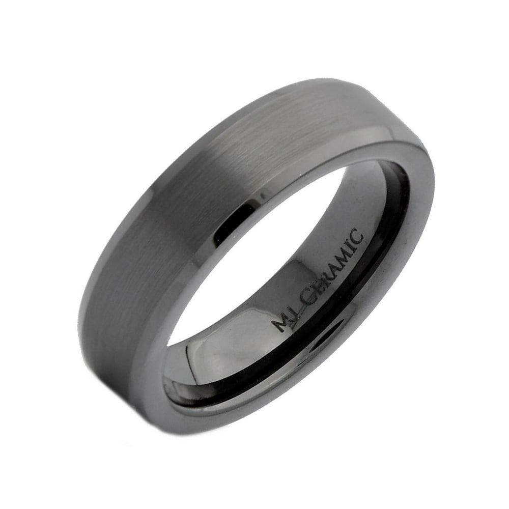 MJ Metals Jewelry - Black Ceramic 6mm Brushed Center Recessed Polished ...