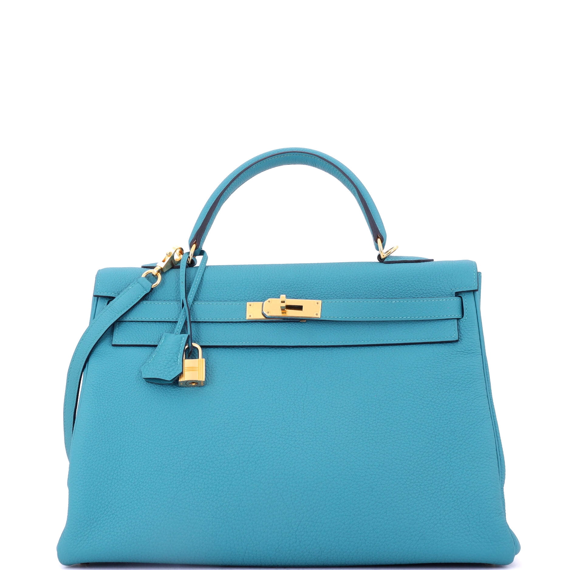 Pre-Owned Kelly Handbag Turquoise Togo with Gold Hardware 35 By Rebag ...