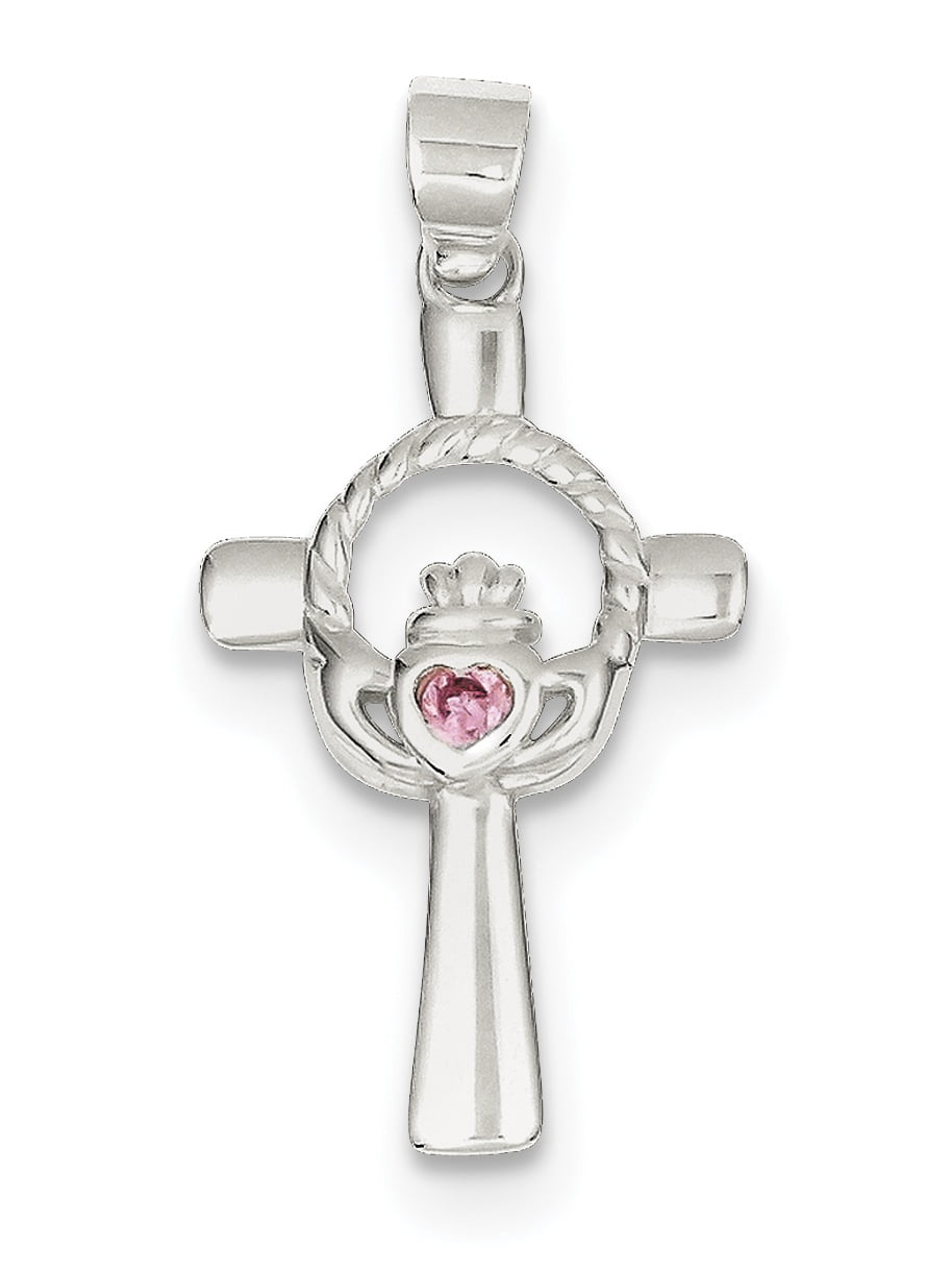 Sterling Silver Pink Cz Claddagh Cross Pendant (30 X 15) Made In China ...