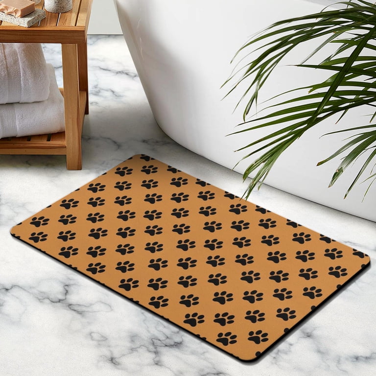 Dog Paw Print Black Orange Pattern Diatomite Bath Mat, Stone Bath Rug ...