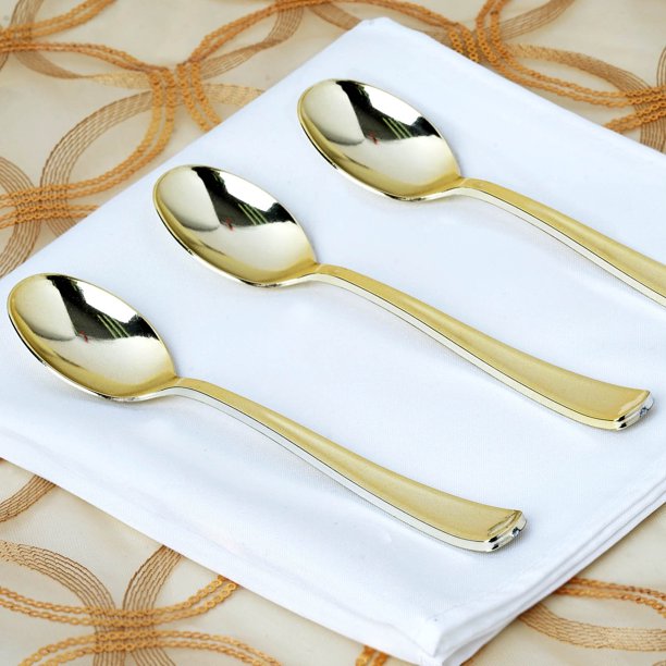 BalsaCircle 25 Pieces Gold Plastic Spoons Party Buffet Tableware Food ...