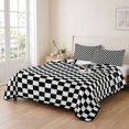 90x96in Quilt Bedding Set, Classic Black White Plaid Lightweight ...