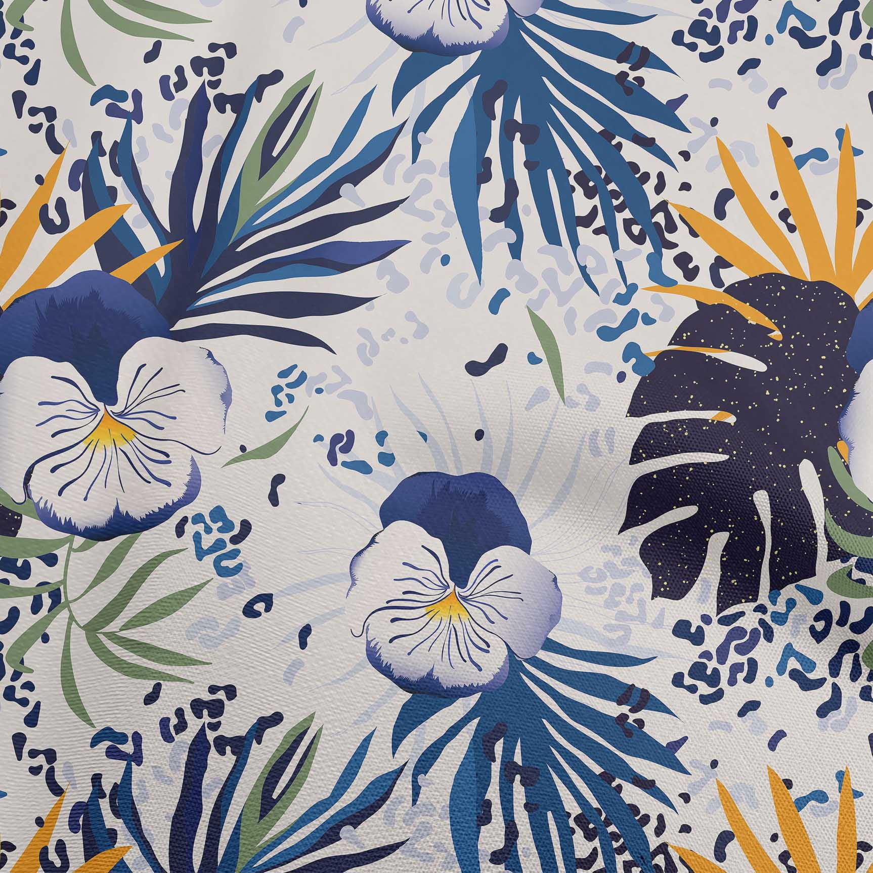 oneOone Velvet Blue Fabric Tropical Sewing Material Print Fabric By The ...