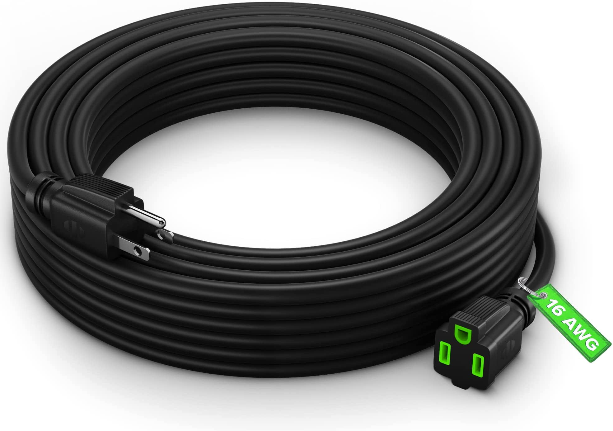 Extension Cord 10 Ft Black Power Cords Indoor / Outdoor 16 Gauge Wire ...