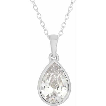 White CZ Sterling Silver Bezel Set Pear Shaped Pendant, 18" - Walmart.com