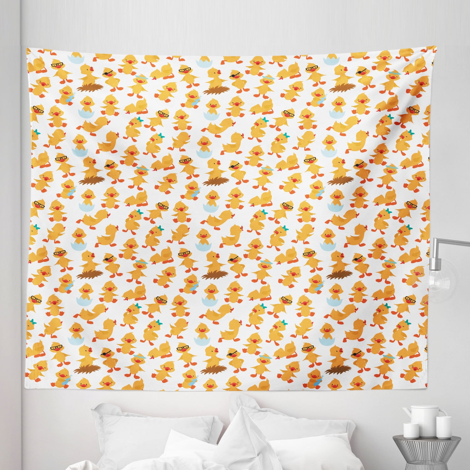 Birds Nest Tapestry, Funny Cartoon Pattern of Duck Characters in ...