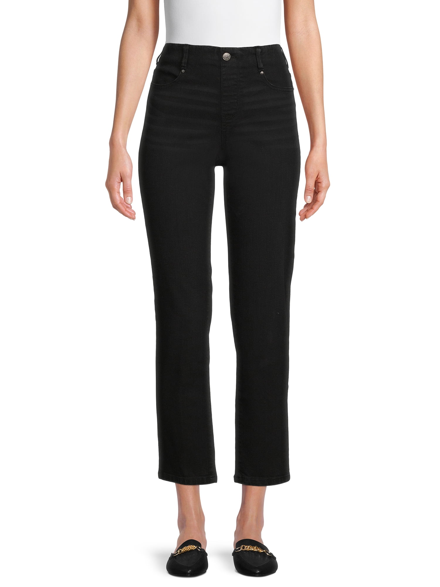 Time and Tru Women's Mid Rise Relaxed Straight Pull On Jeans - Walmart.com