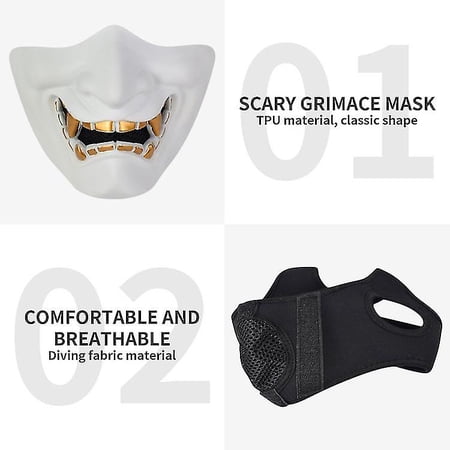 Halloween Dance Cos Devil Horror Grimace Male Half Face Tactical Mask ...