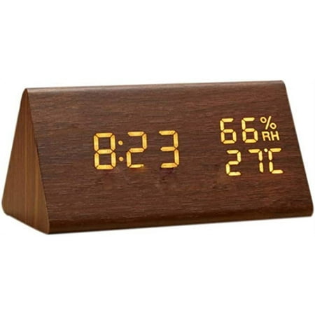SHAR Wooden Alarm Clock,（White Light） Wooden LED Digital Alarm Clock ...